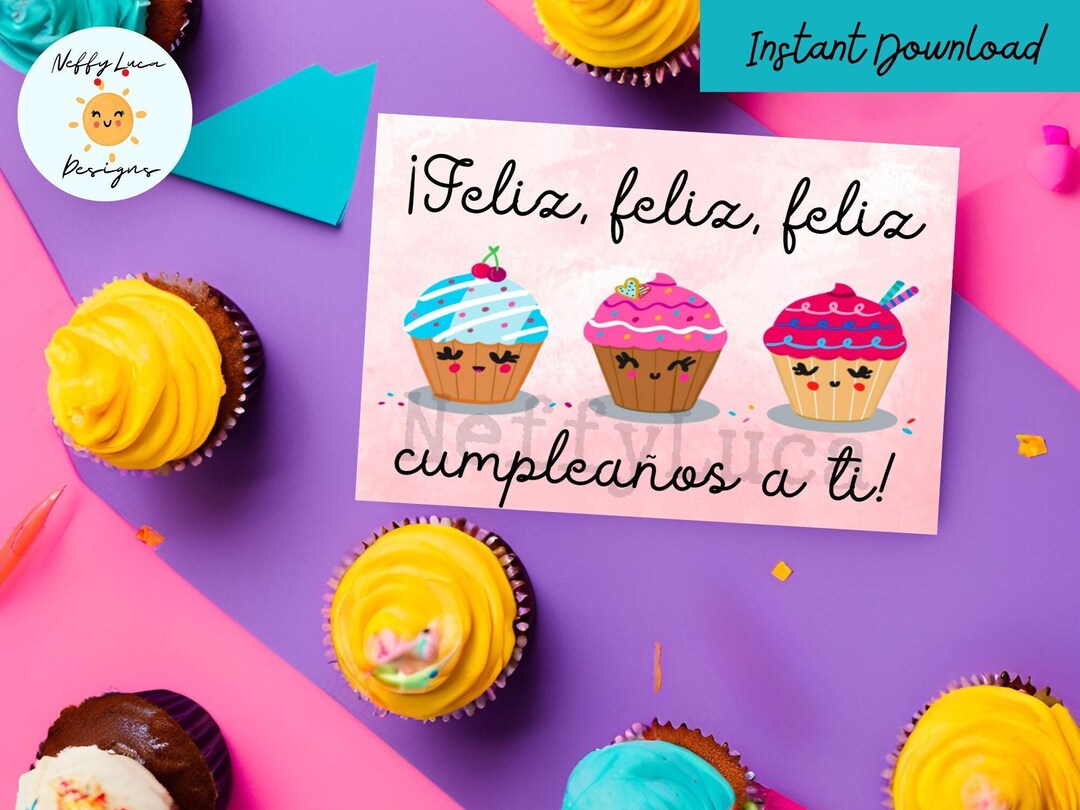 Spanish Birthday Card Printable With Cute Cupcakes, Tarjeta De Cumple ...