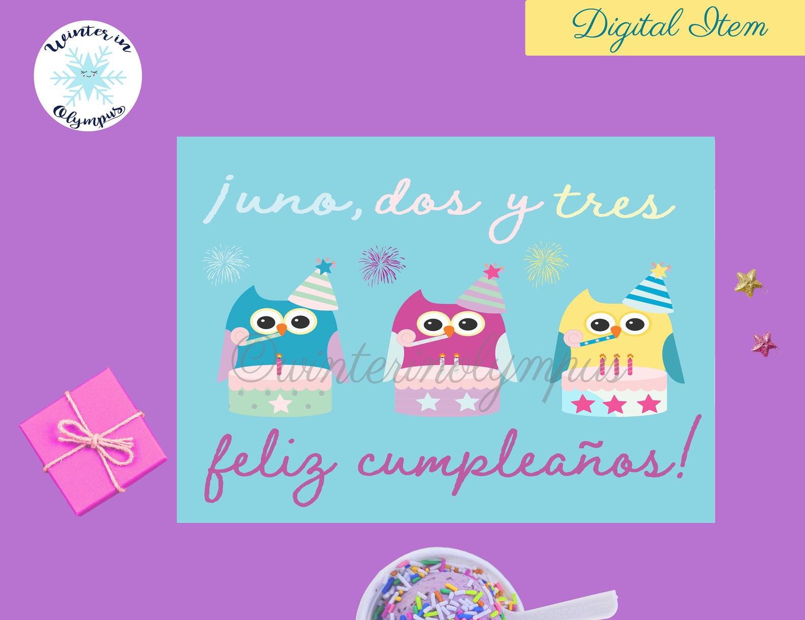 Feliz Cumplea os Spanish Birthday Card With Owls printable Etsy