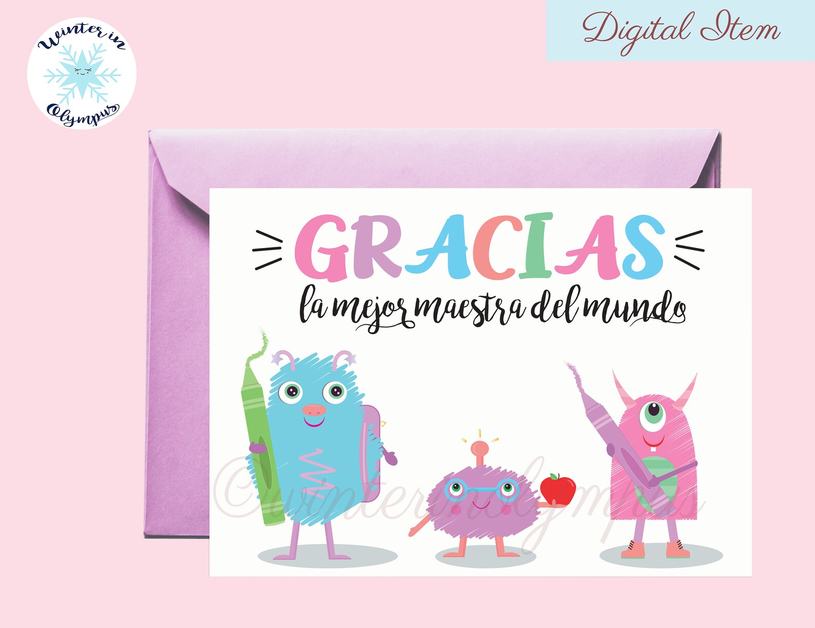 Spanish Teacher Thank You Card Printable With Little Monsters, Instant ...