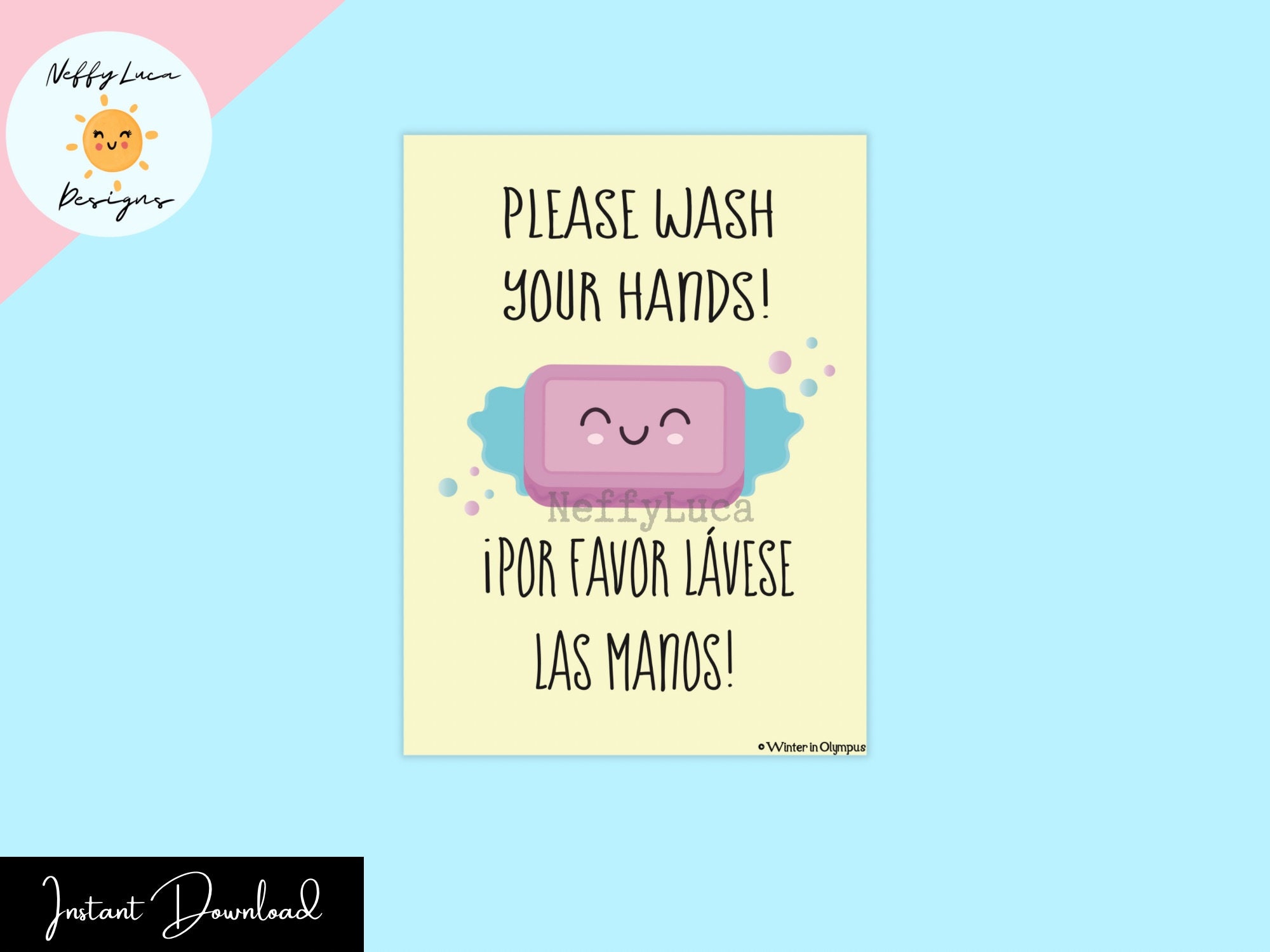Bilingual Spanish English Hand Washing Sign Printable, Instant Download ...