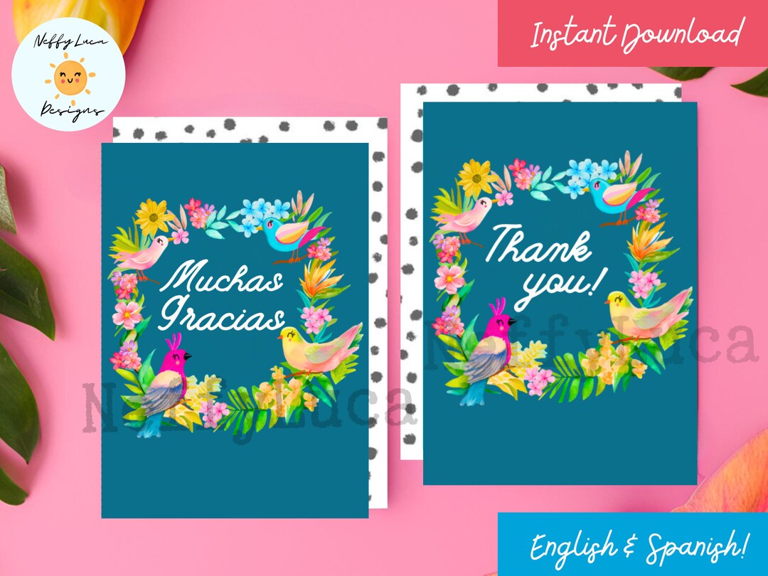 Bilingual Floral Thank You Card Set: Spanish English Printable (digital ...