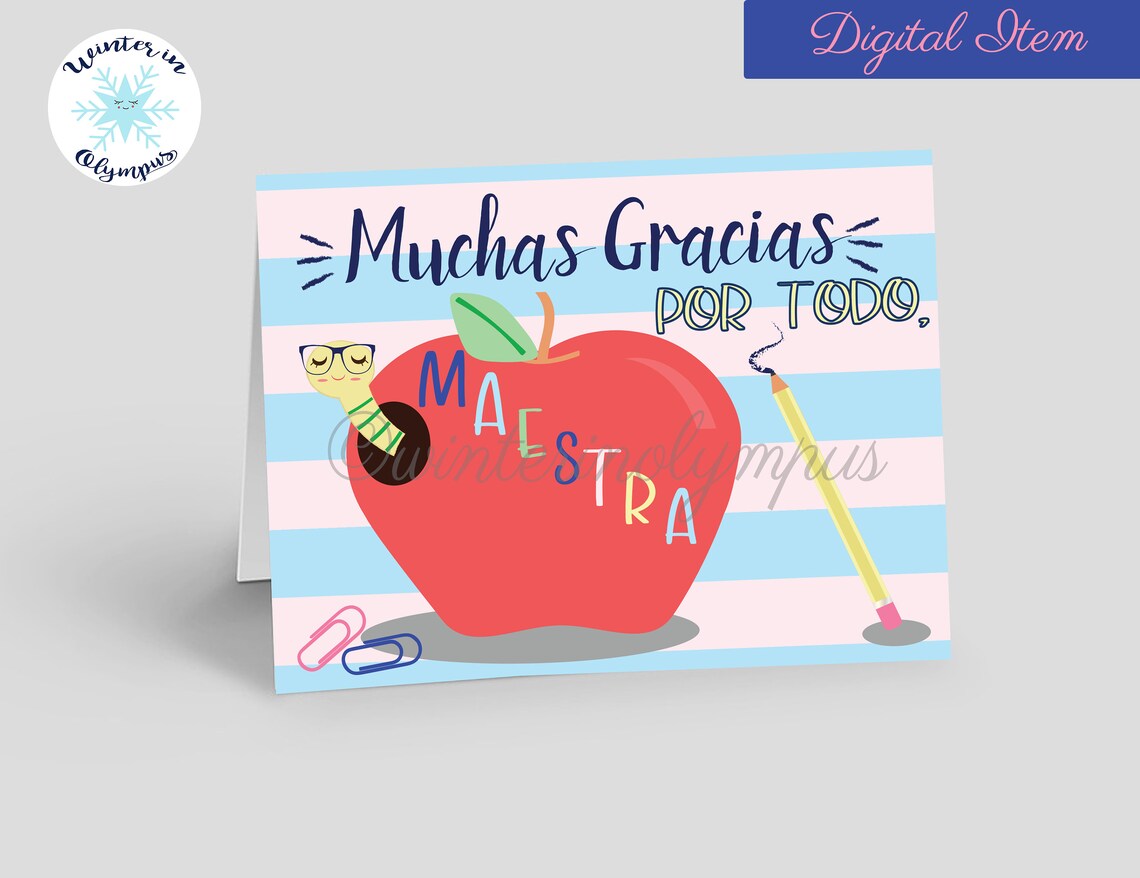 Spanish Teacher Thank You Card Printable With Apple//digital - Etsy