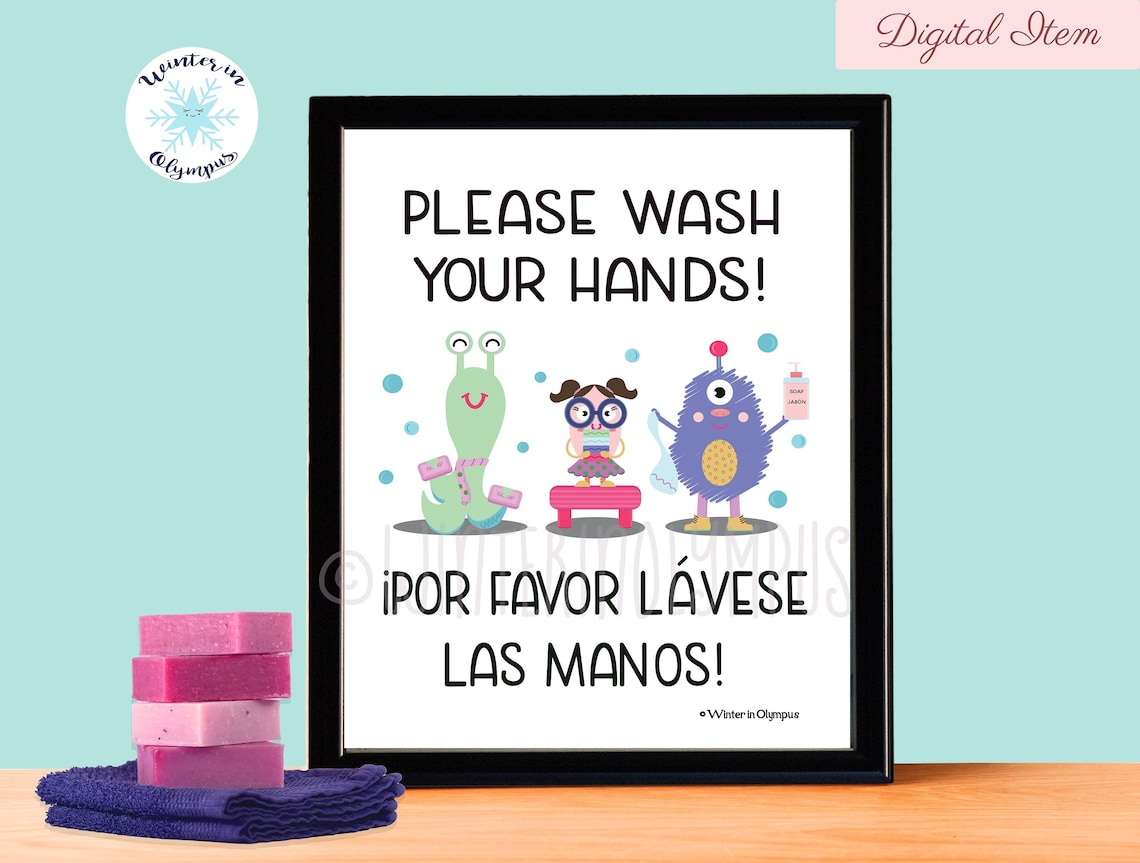Bilingual Spanish English Hand Washing Sign Printable With - Etsy