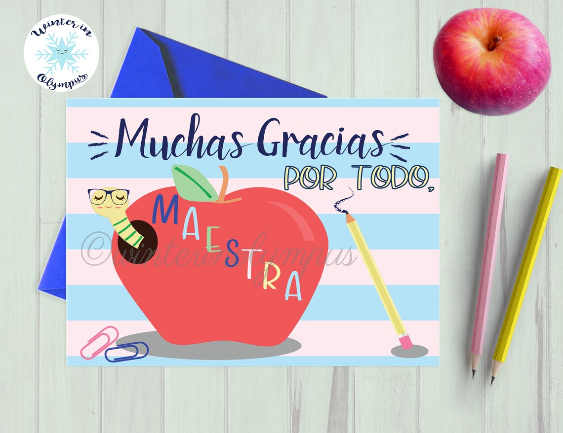 Spanish Teacher Thank You Card Printable With Apple//digital - Etsy