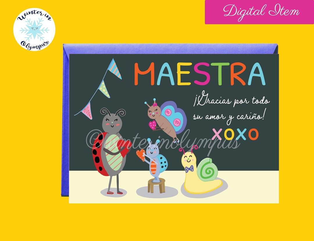 Spanish Teacher Thank You Gracias Maestra Card Printable With Cute Bugs ...