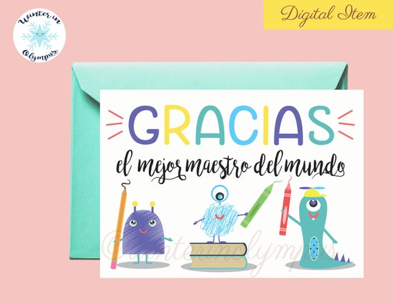 Spanish Teacher Thank You Card Printable With Little | Etsy