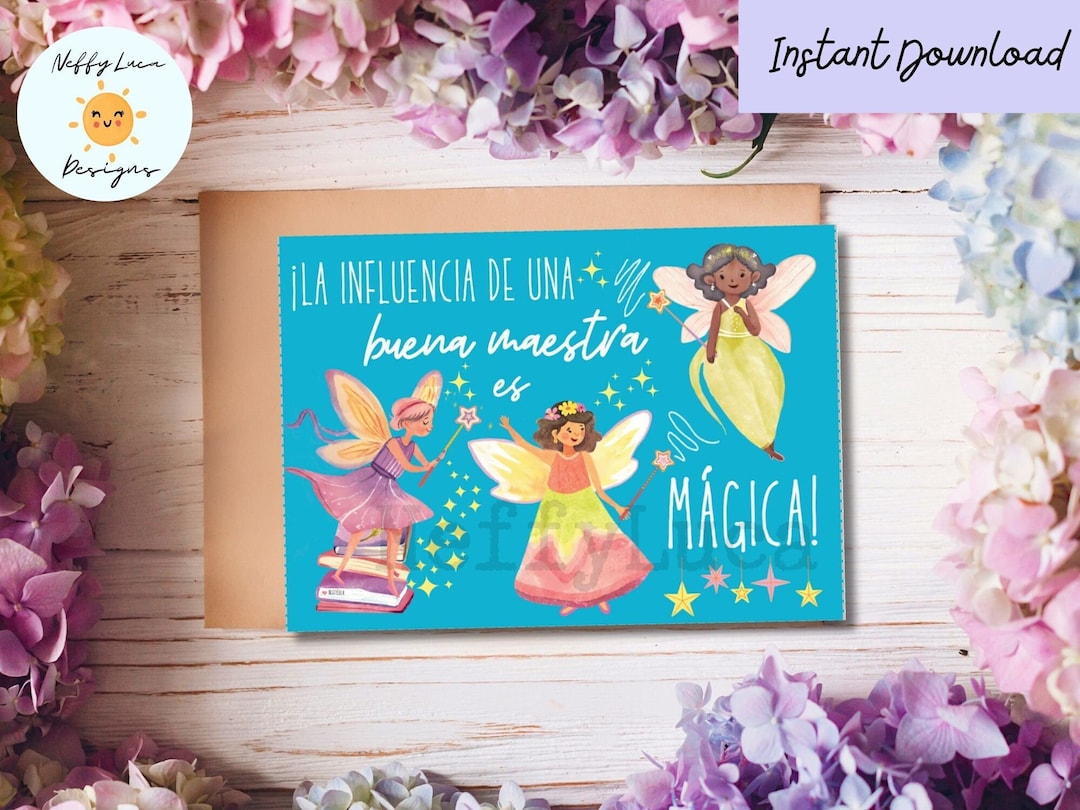 Spanish Teacher Appreciation Printable Card With Fairies, Gracias ...