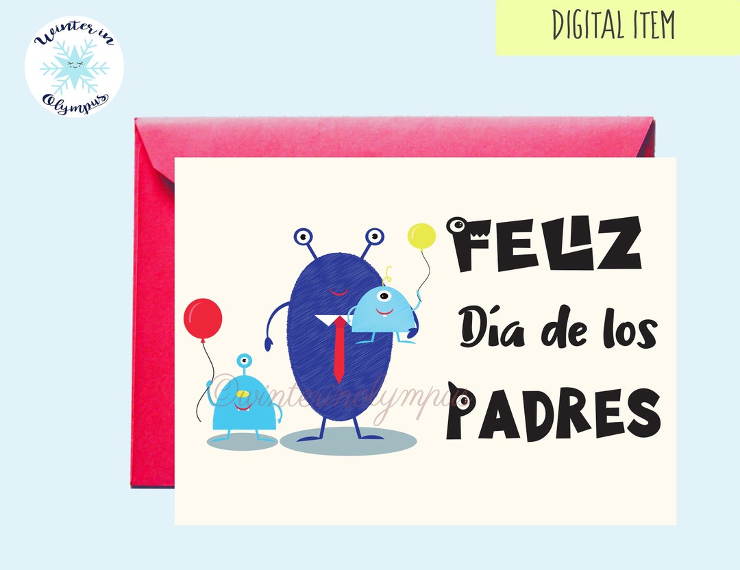 Spanish Father's Day Card Printable With Monsters Instant - Etsy