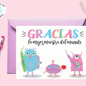 Spanish Teacher Thank You Card Printable With Little | Etsy