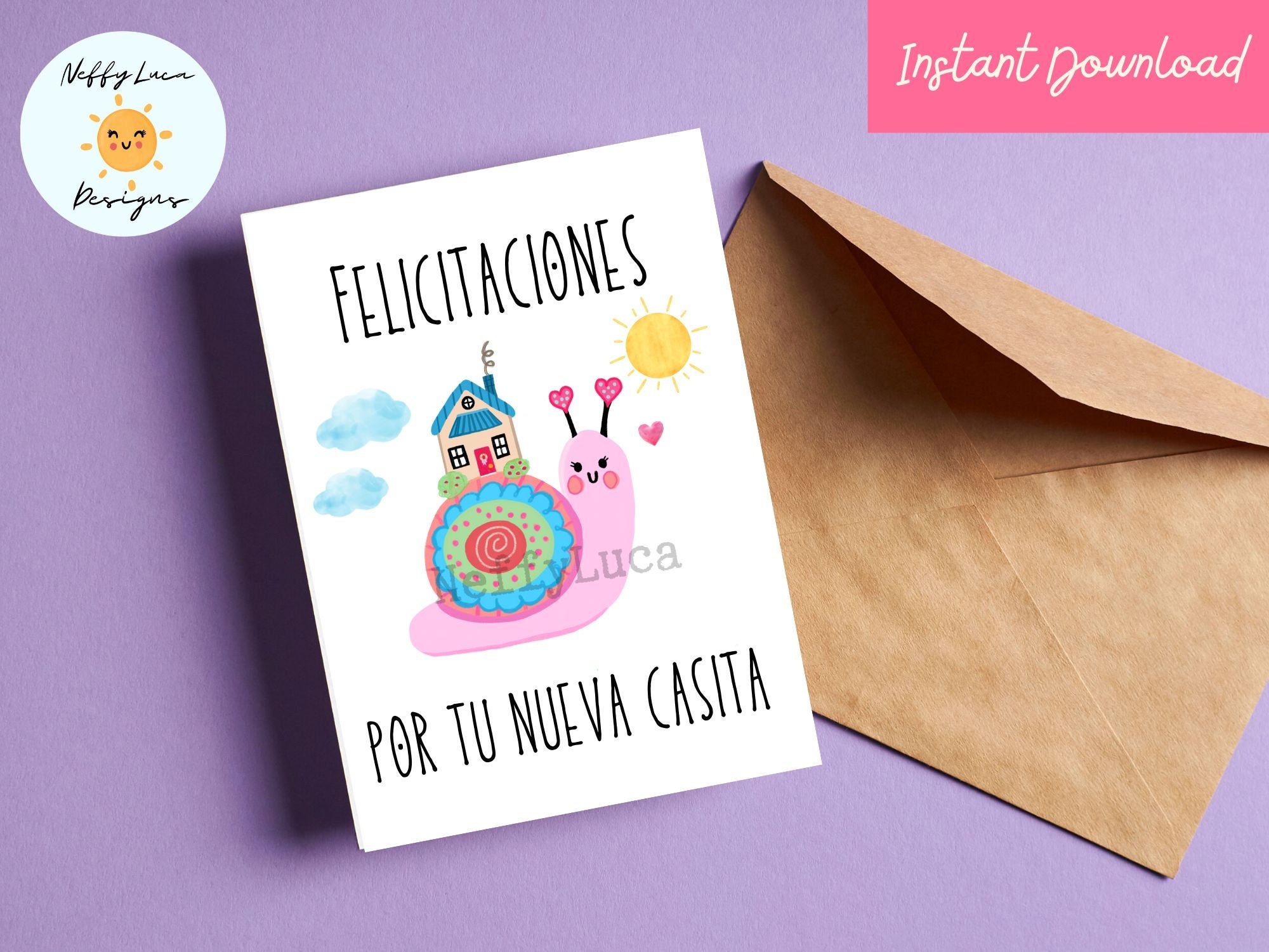 Spanish New House Congratulations Card Printable With Cute Snail ...