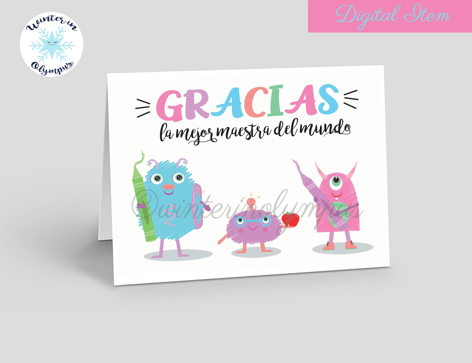 Spanish Teacher Thank You Card Printable With Little Monsters, Instant ...
