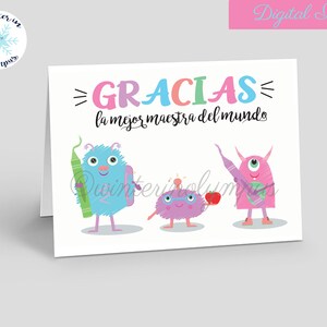 Spanish Teacher Thank You Card Printable With Little Monsters, Instant ...