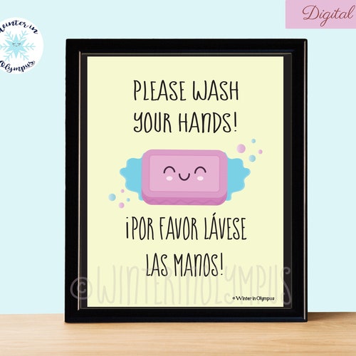 Bilingual Spanish English Hand Washing Sign Printable Instant - Etsy