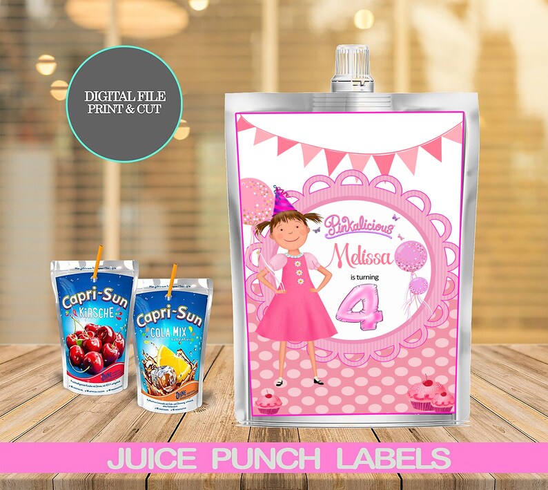 Capri Sun Pinkalicious Print Digital Laberls , Doll Drinks for Party ...