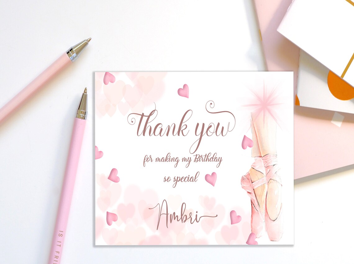 Ballet Thank You Card Girls Ballerina Birthday Printable - Etsy