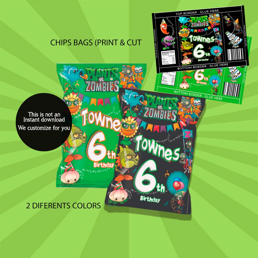 Chips Bags Plants Vs Zombies, Party Treat Bag, Party Favor Bag, Custom ...