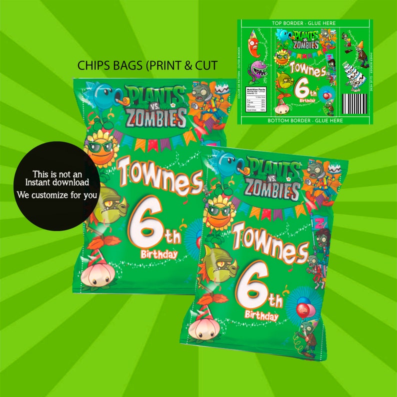 Chips Bags Plants Vs Zombies, Party Treat Bag, Party Favor Bag, Custom ...