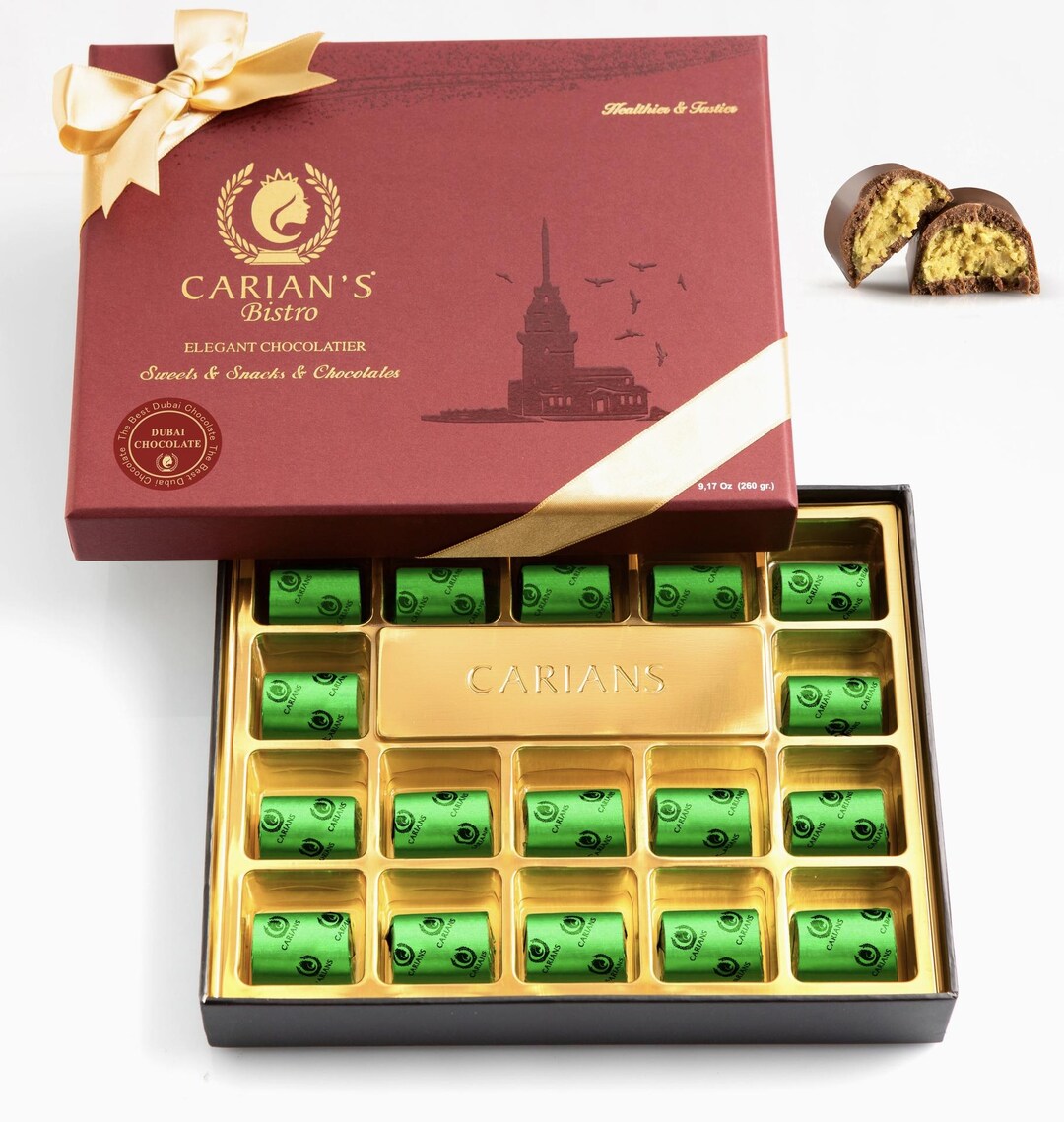 Viral Dubai Chocolate Gift Box With Gold Ribbon Wrapped - Etsy