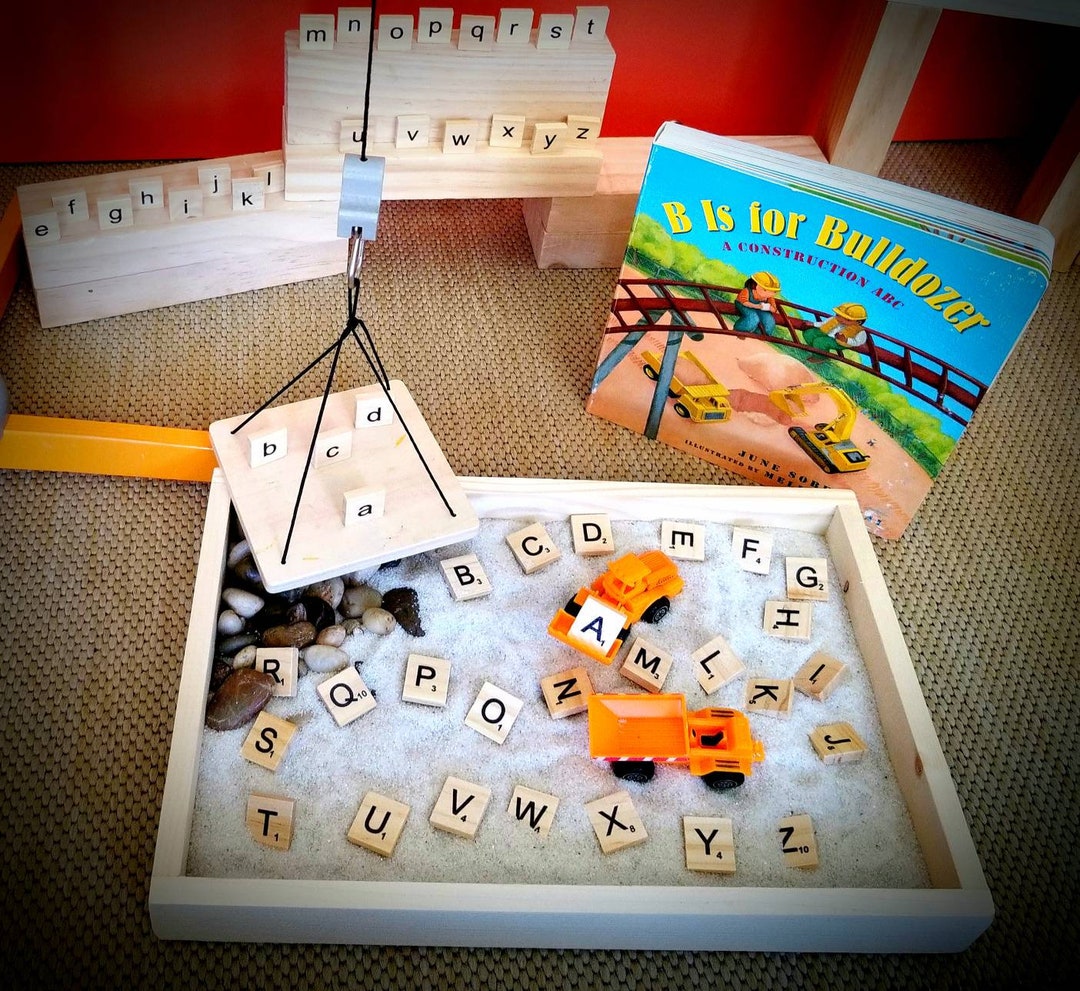 Construction Alphabet Sensory Bin Sandbox Small World Play W/ ABC Truck ...