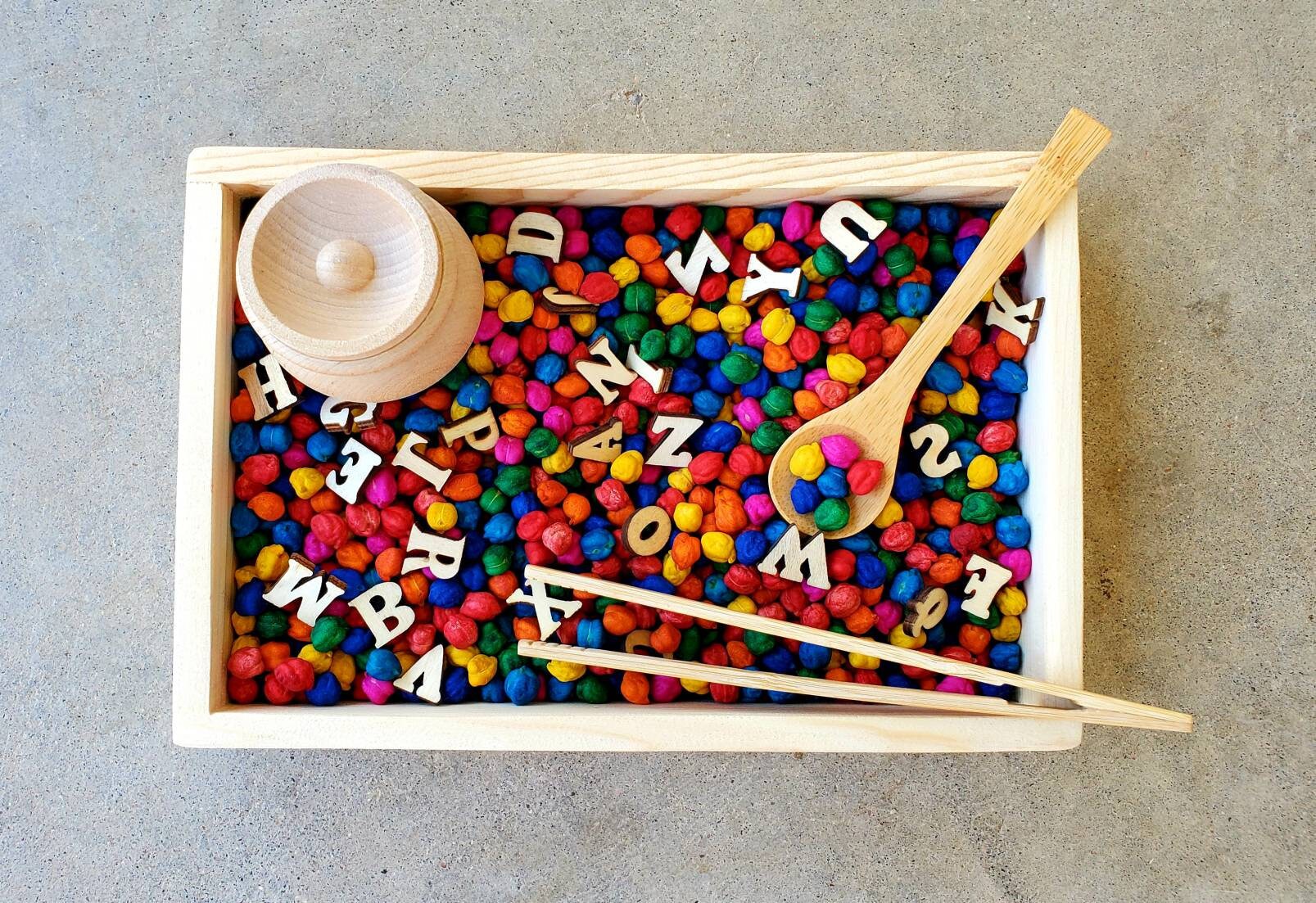 Alphabet Sensory Bin W/ Rainbow Chickpeas for Letter | Etsy