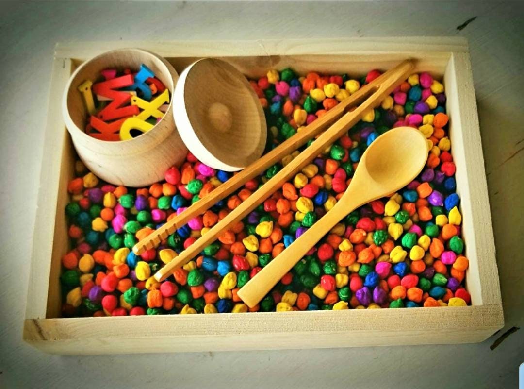 Alphabet Rainbow Sensory Bin Learning Letters Preschool Educational Toy ...