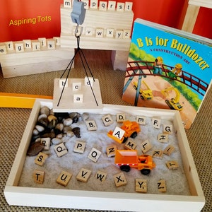 Construction Alphabet Sensory Bin Sandbox Small World Play W/ ABC Truck ...