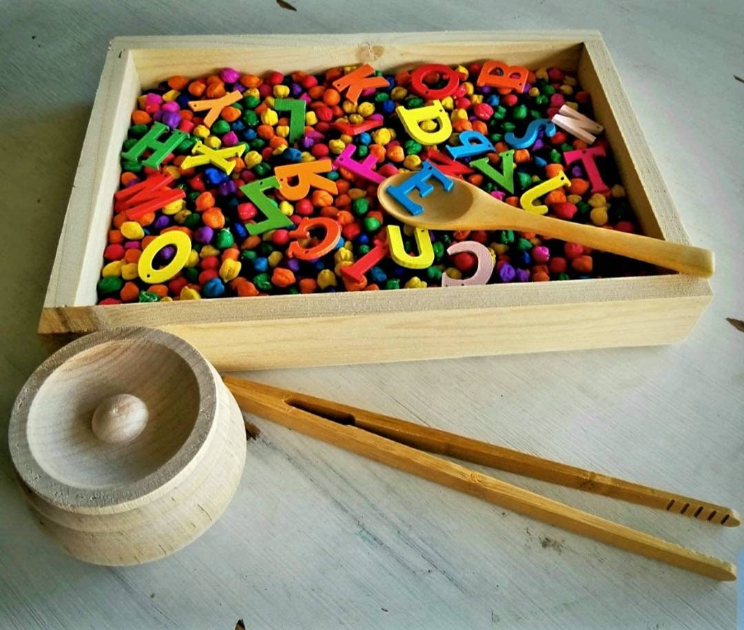 Alphabet Rainbow Sensory Bin Learning Letters Preschool Educational Toy ...
