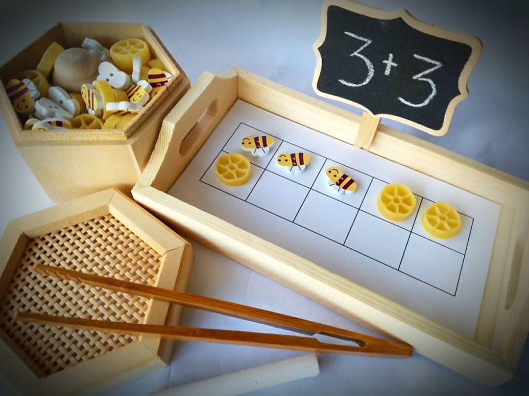 Bumblebee Math Honeycomb Sensory Bin: Montessori Counting Toy With Ten ...