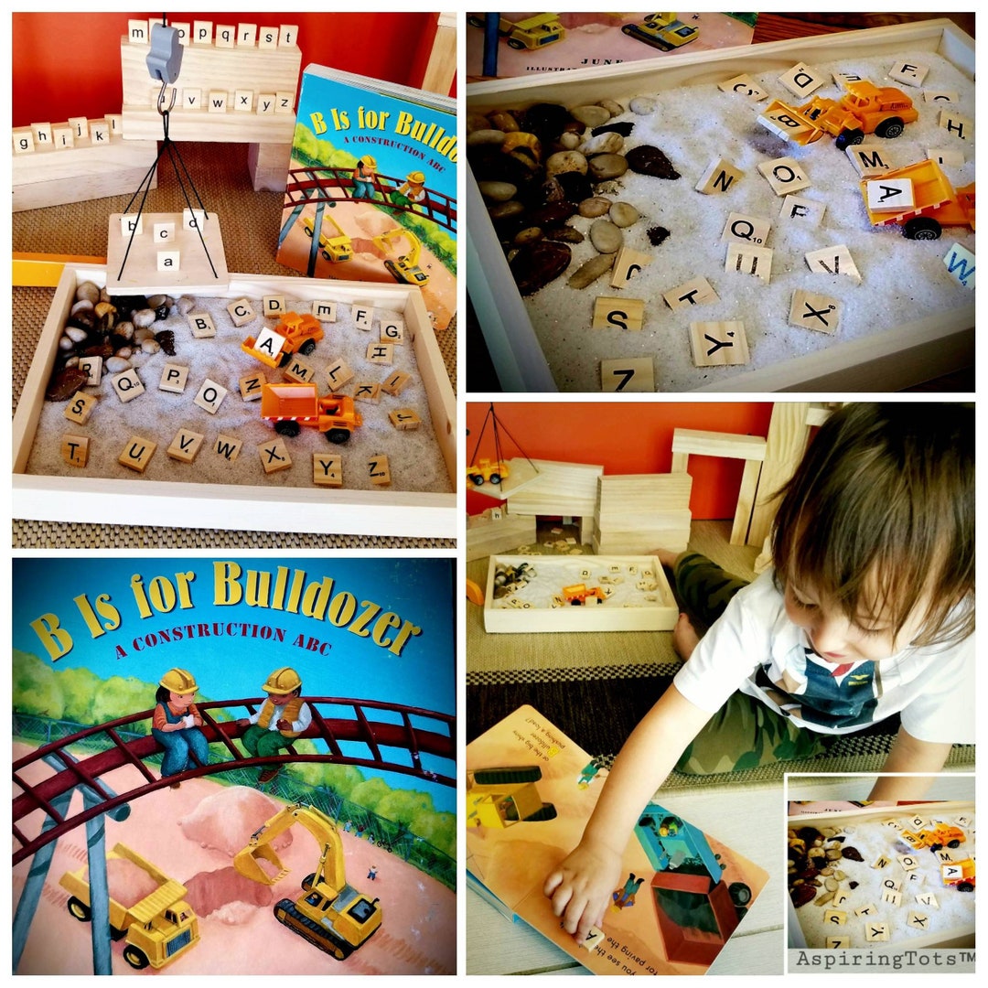 Construction Alphabet Sensory Bin Sandbox Small World Play W/ ABC Truck ...