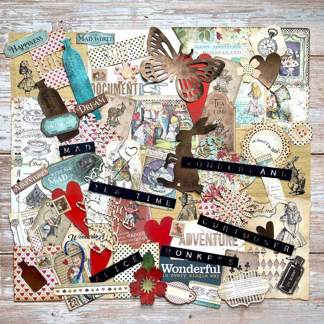 Alice in Wonderland Scrapbook Supplies, Tea Stained Ephemera, Handmade ...