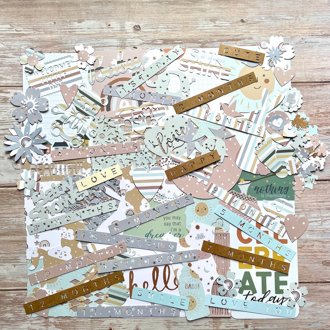 Gender Neutral Baby Scrapbook Embellishments, Newborn Junk Journal Kit ...