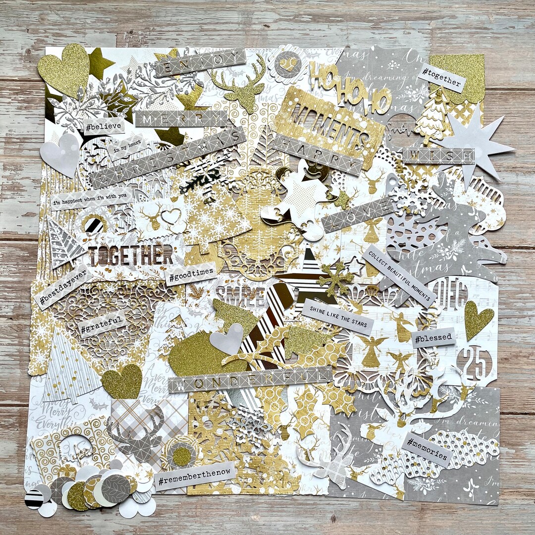 Christmas Scrapbook Kit, White and Gold Scrapbooking Paper ...