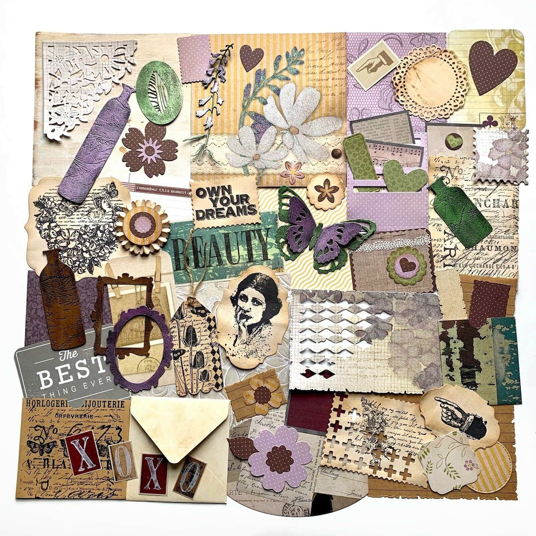 Vintage Style Scrapbook Kit, Handmade Junk Journal Ephemera, Paper ...