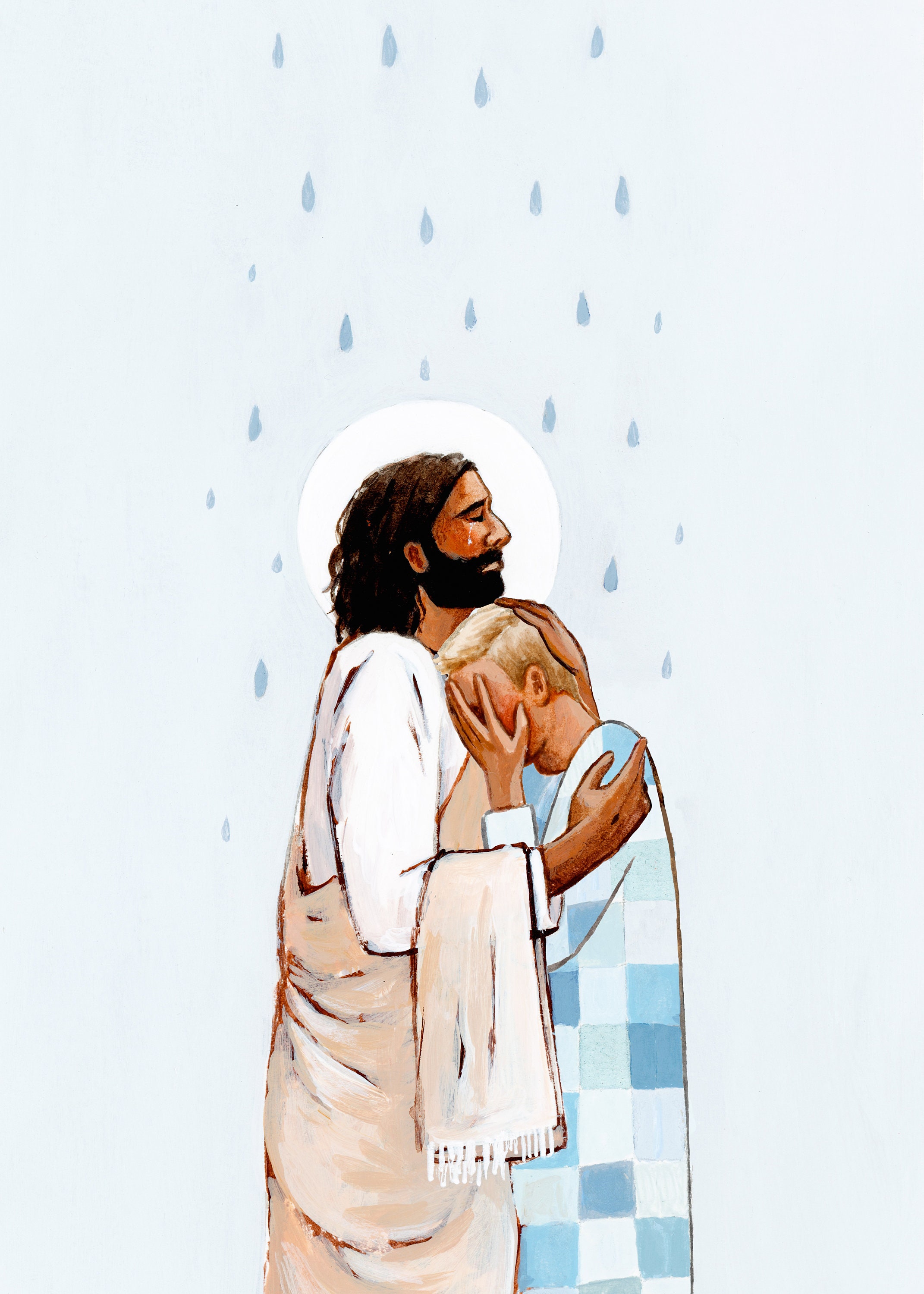 Jesus Christ Art Print: Comfort in the Rain - Etsy