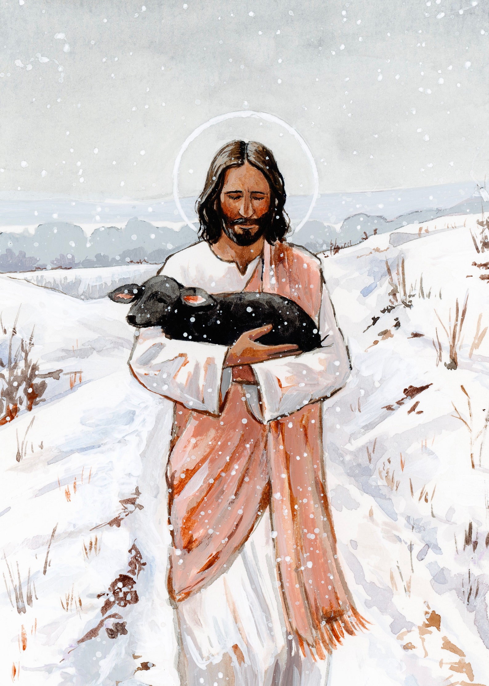 Jesus Carrying Lamb Art Print: Winter Scene - Etsy Australia