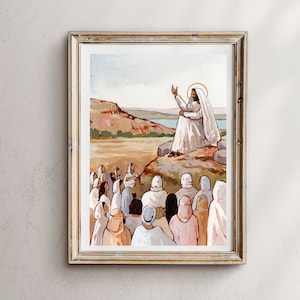 Jesus Teaching Art Print: Sermon on the Mount, Christian Art - Etsy