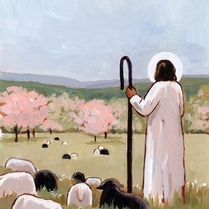 The Good Shepherd in Spring Art Print: Jesus Christ and Sheep - Etsy