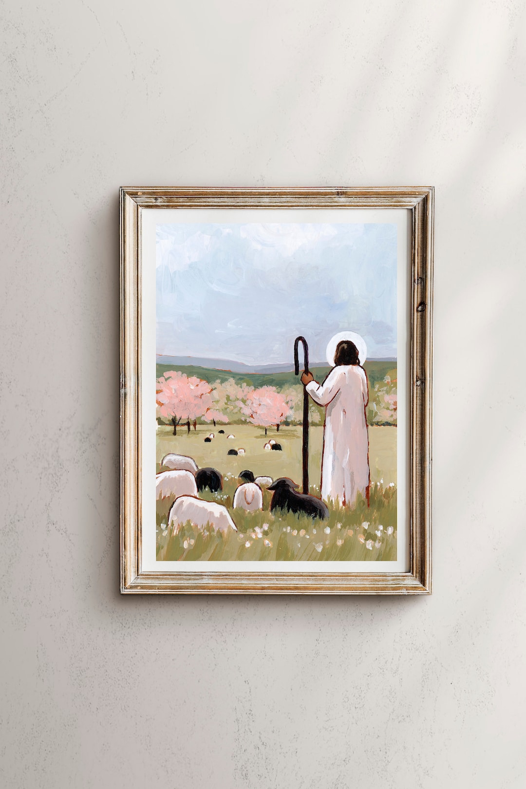 The Good Shepherd in Spring Art Print: Jesus Christ and Sheep - Etsy