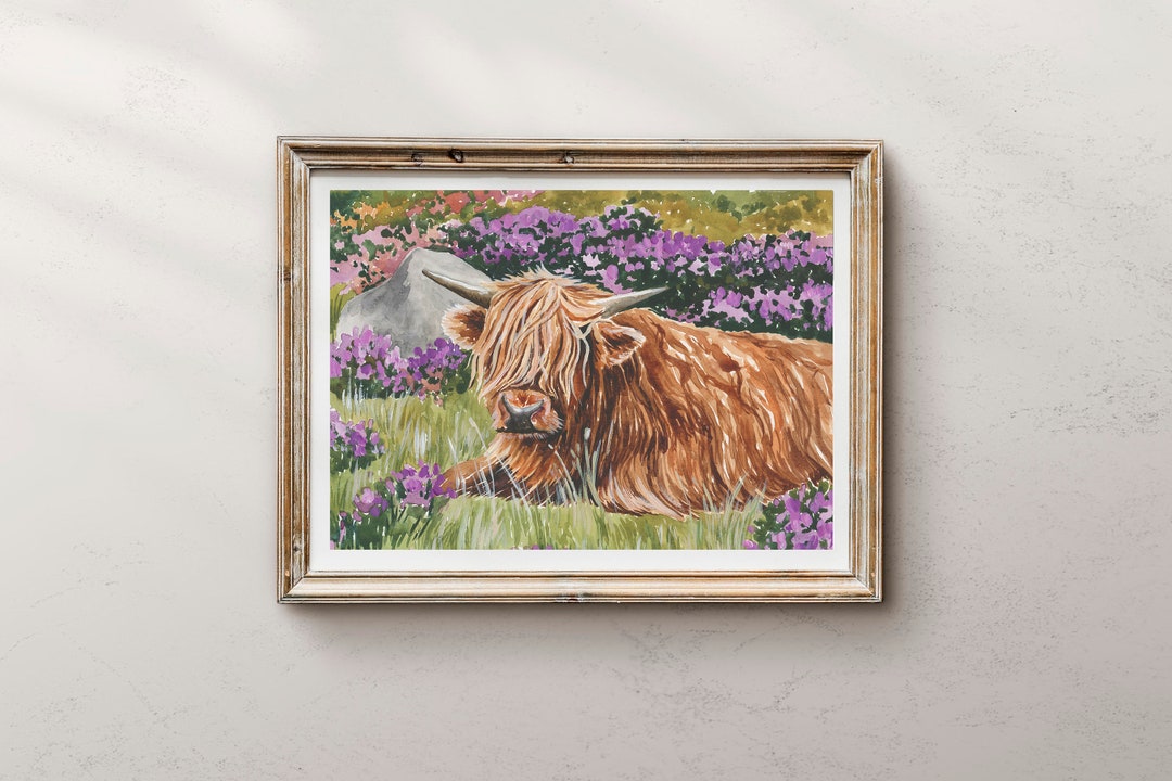 Highland Cow in Flowers, Highland Cow Art, Scottish Collection ...