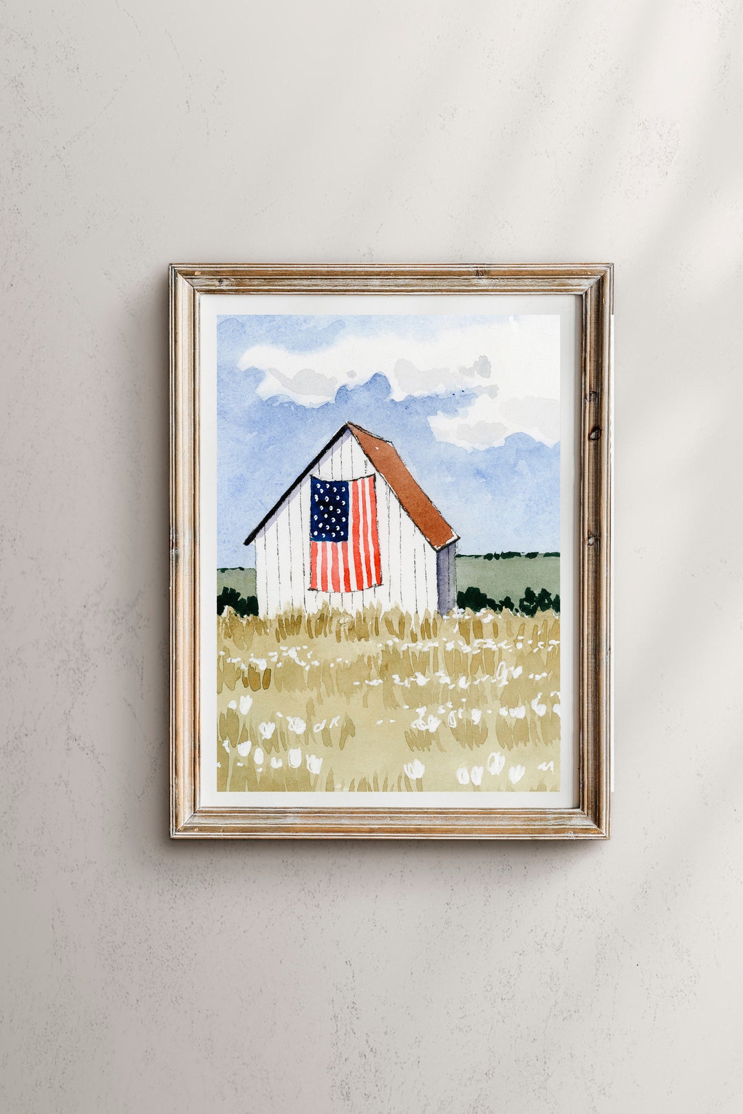 American Barn Print: Patriotic Watercolor Painting - Etsy
