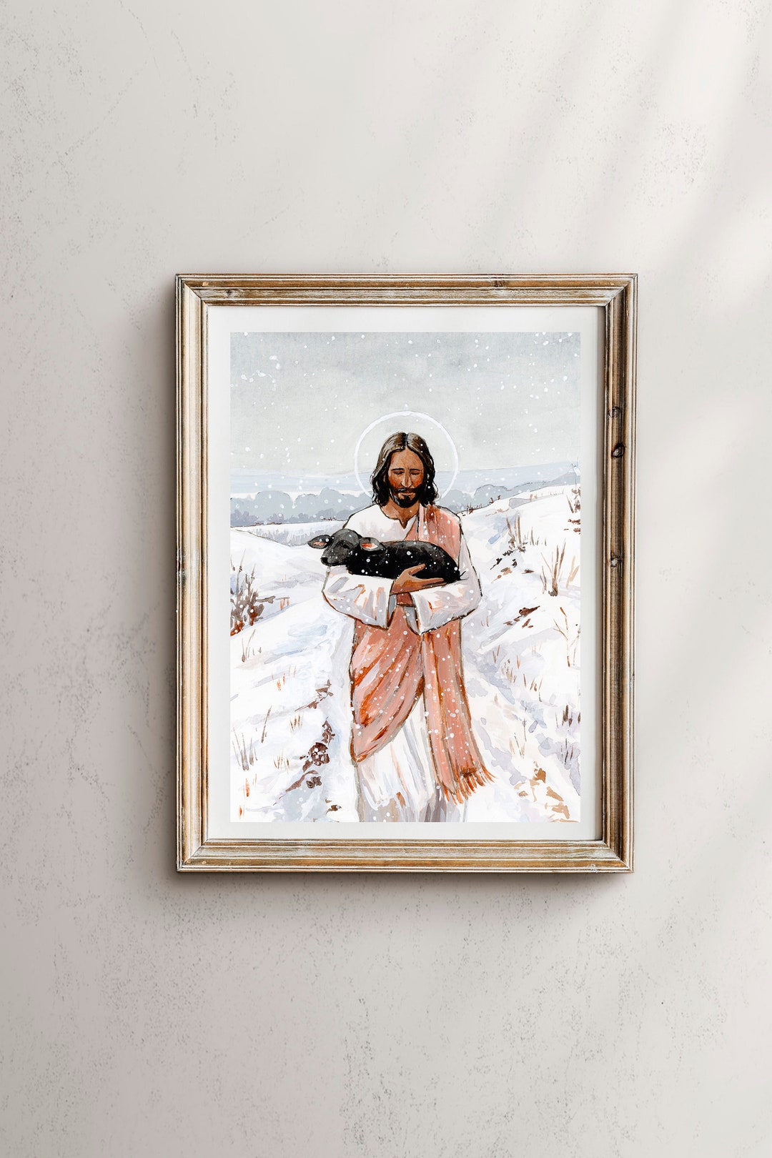 Jesus Carrying Lamb Art Print: Winter Scene - Etsy Australia