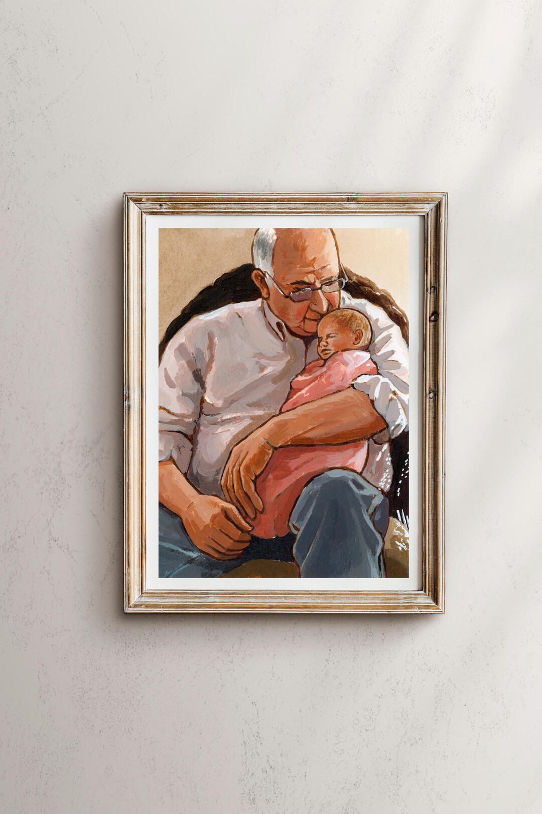 Grandpa and Baby Art Print: Fatherhood Painting, Nursery Wall Decor - Etsy