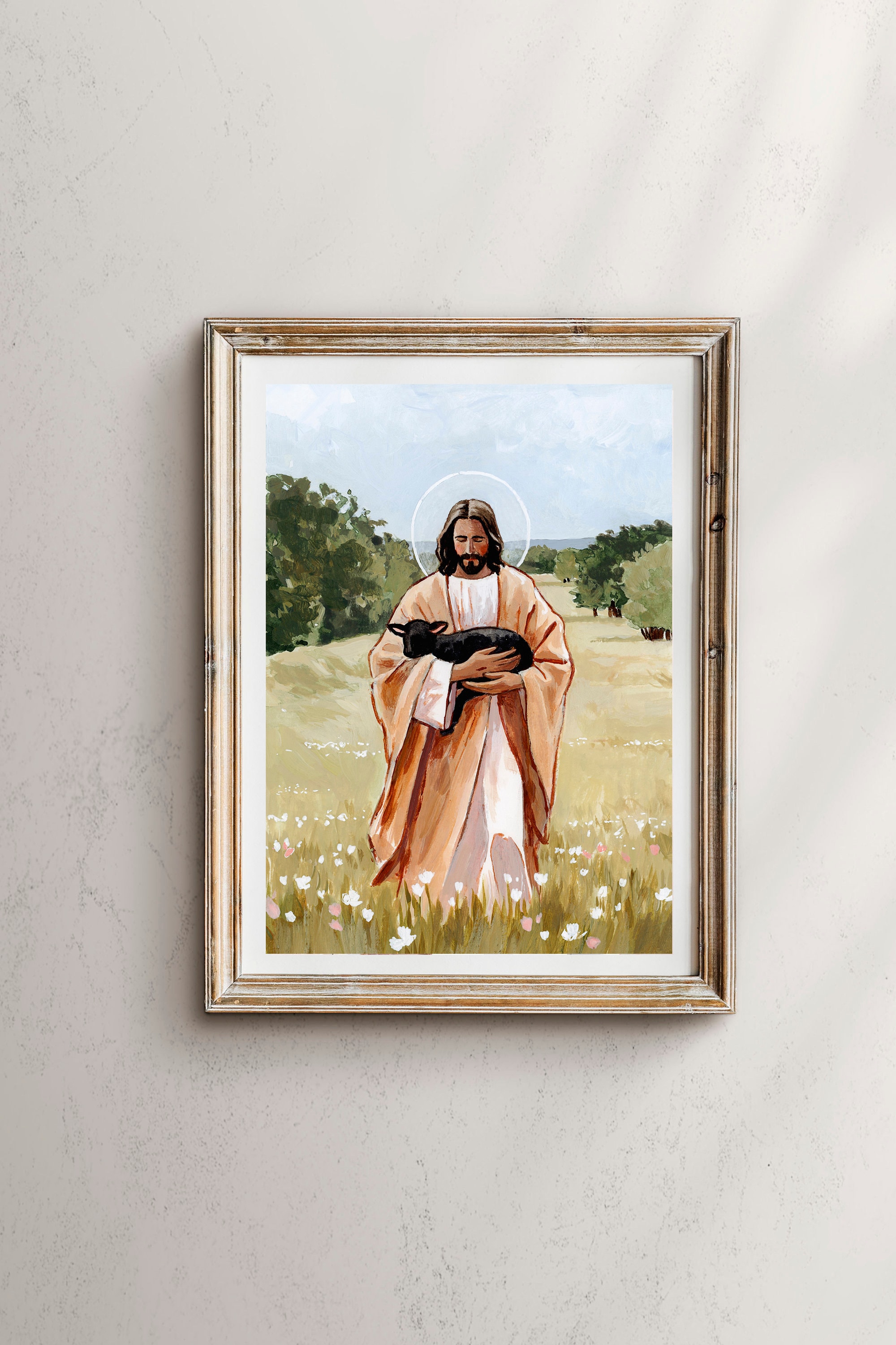 Jesus Christ Art Print: Savior With Lost Sheep - Etsy