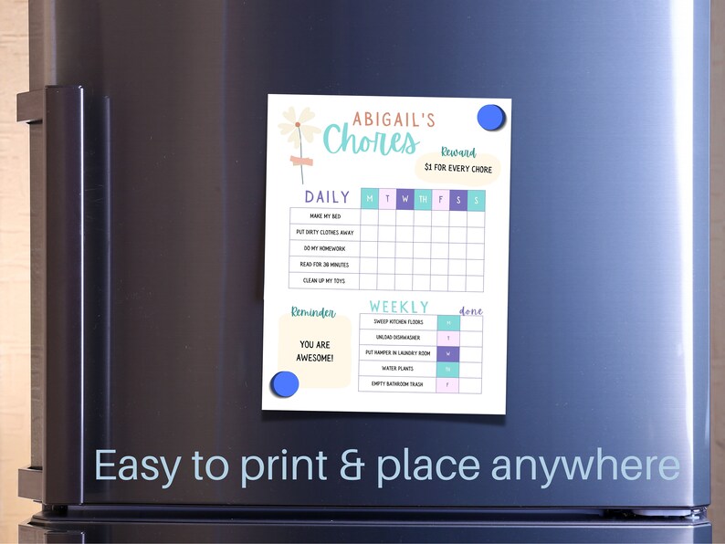 Chore Chart for Kids Printable Daily Weekly Chore Chart Customizable ...