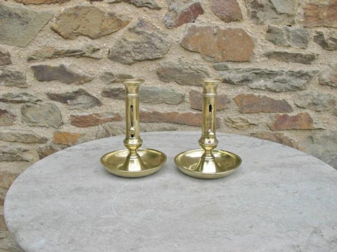 Pair Vintage Brass Chamber Sticks / Candlesticks With Candle Sliders - Etsy