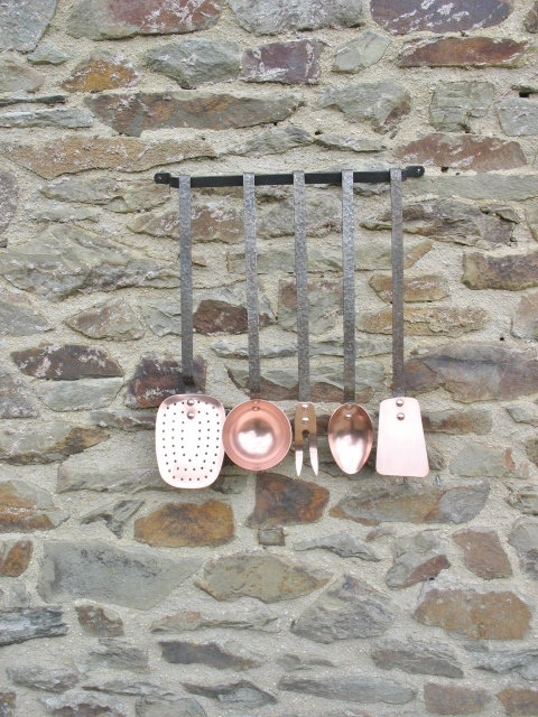 A Set of Five French Copper Kitchen Utensils With Steel Handles ...