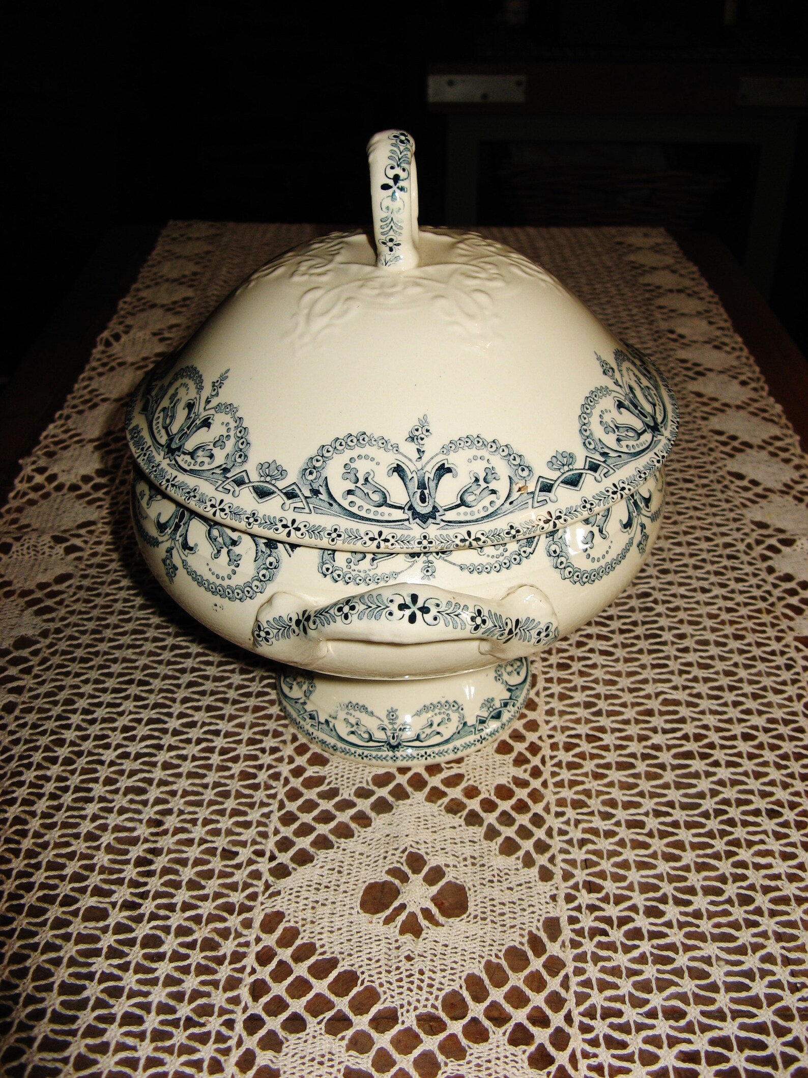 Beautiful Antique French Blue & White Ter De Fer / Ironstone Footed ...