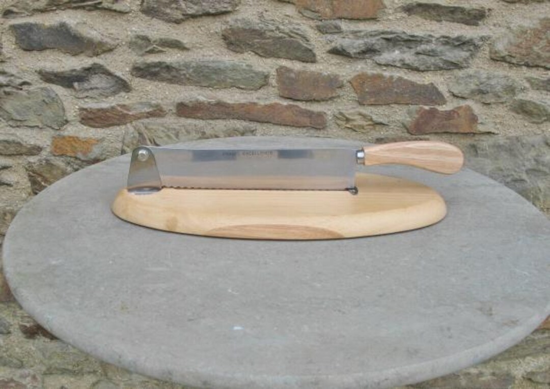 A French Baguette / Bread Cutter Knife With Light Wood Base Stamped ...