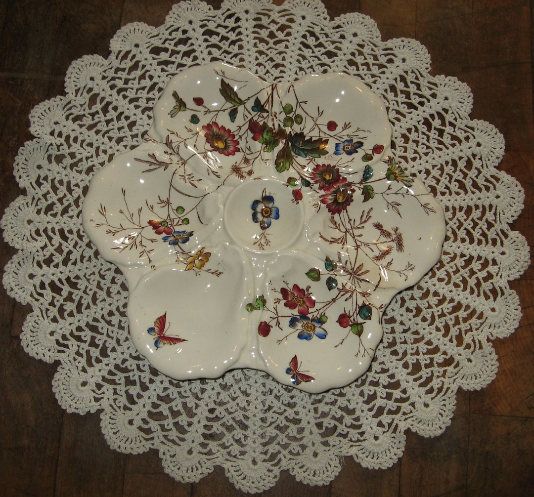A Beautiful Antique English "adderley Ware" Oyster Serving Plate ...