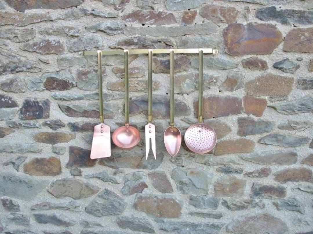 A Set of Five French Copper Kitchen Utensils With Brass Handles ...